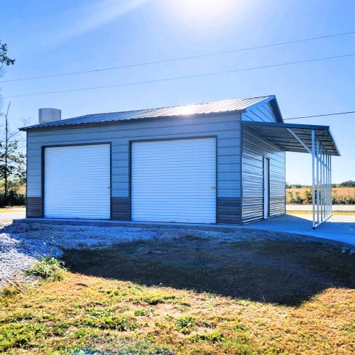 Double Side Entry Garage with Lean To | Custom Structures Direct