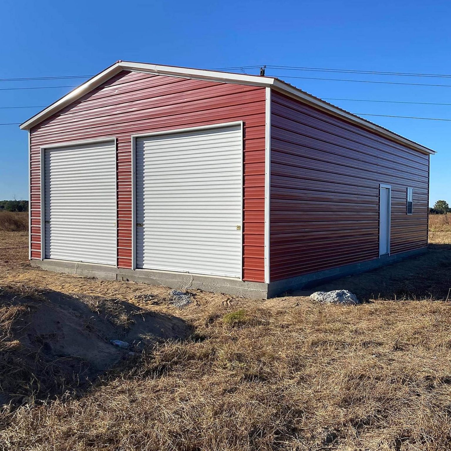 Red Vertical Roof Double Garage | Custom Structures Direct